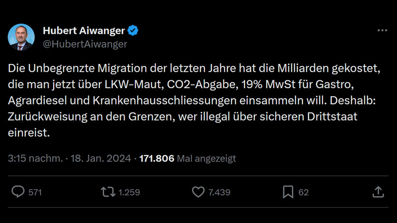 „Nicht würdig“ - Bayerns Vize-Ministerpräsident postet „AfD-Parolen“